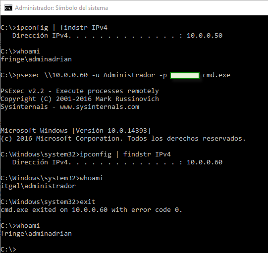 Ejecutar una CMD en un equipo remoto con psexec