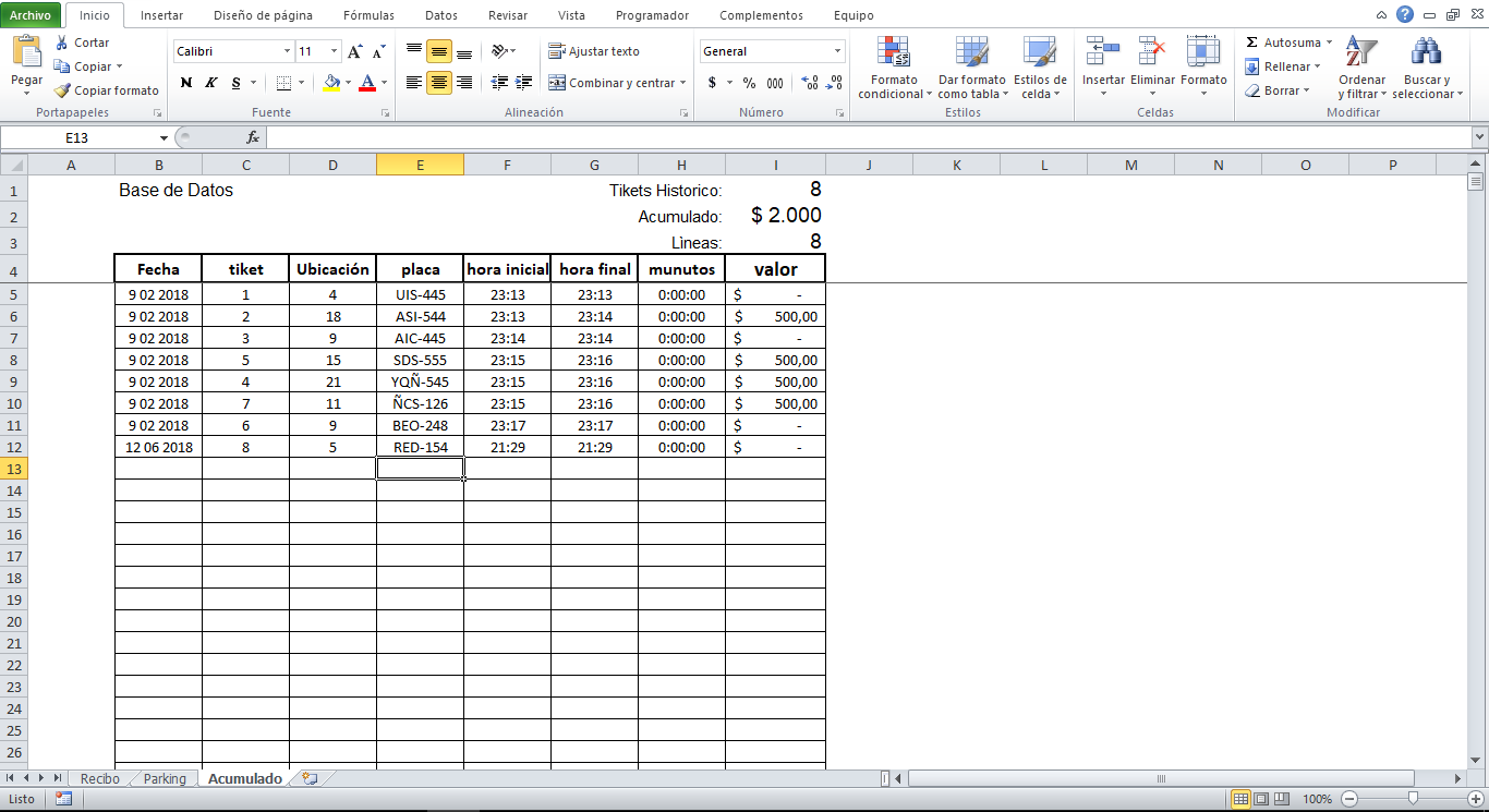 mini aplicaciones en Excel: Control de Estacionamiento en Excel ...