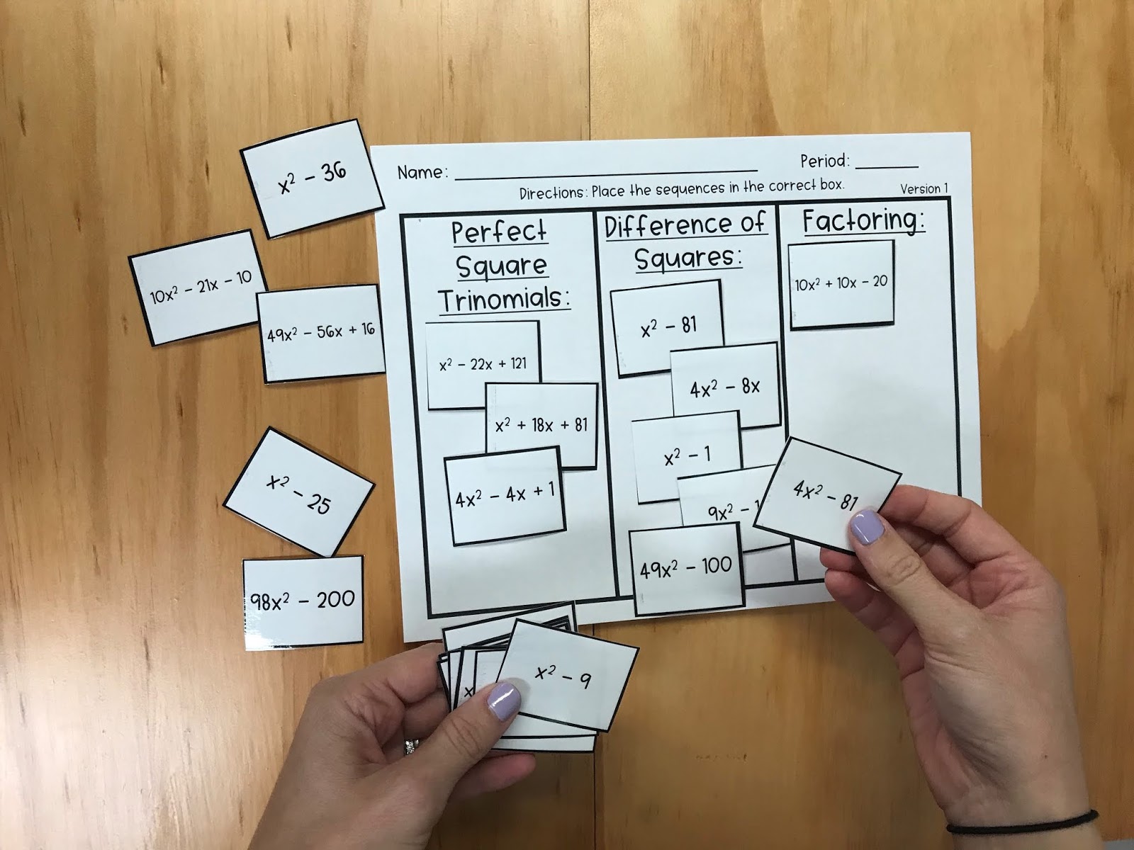 Hands-On Sorting in Algebra 1