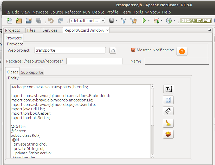 reportwizard en NetBeans 9.0