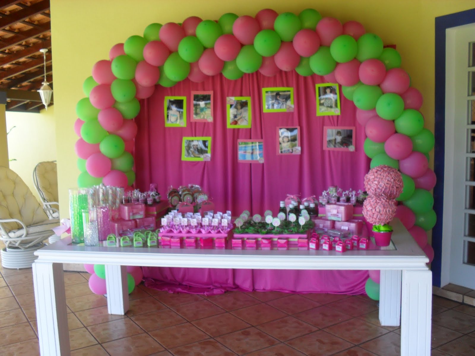 Decoração Verde E Rosa Aniversario - BRUNIV