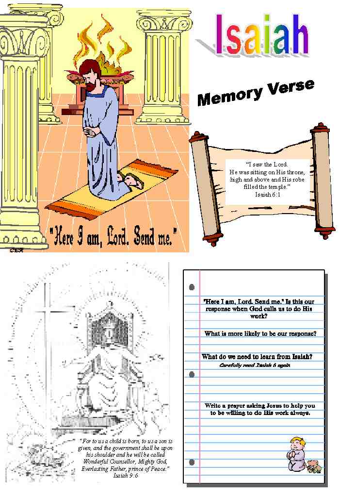Sunday school with Angela: Year C. 3rd Term. Lesson 4. Bible Buddy: Isaiah