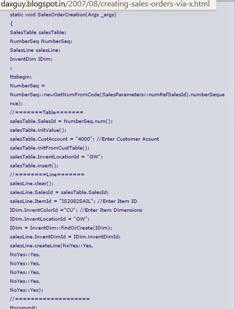 Sales Order Creation in Microsoft dynamics Axapta