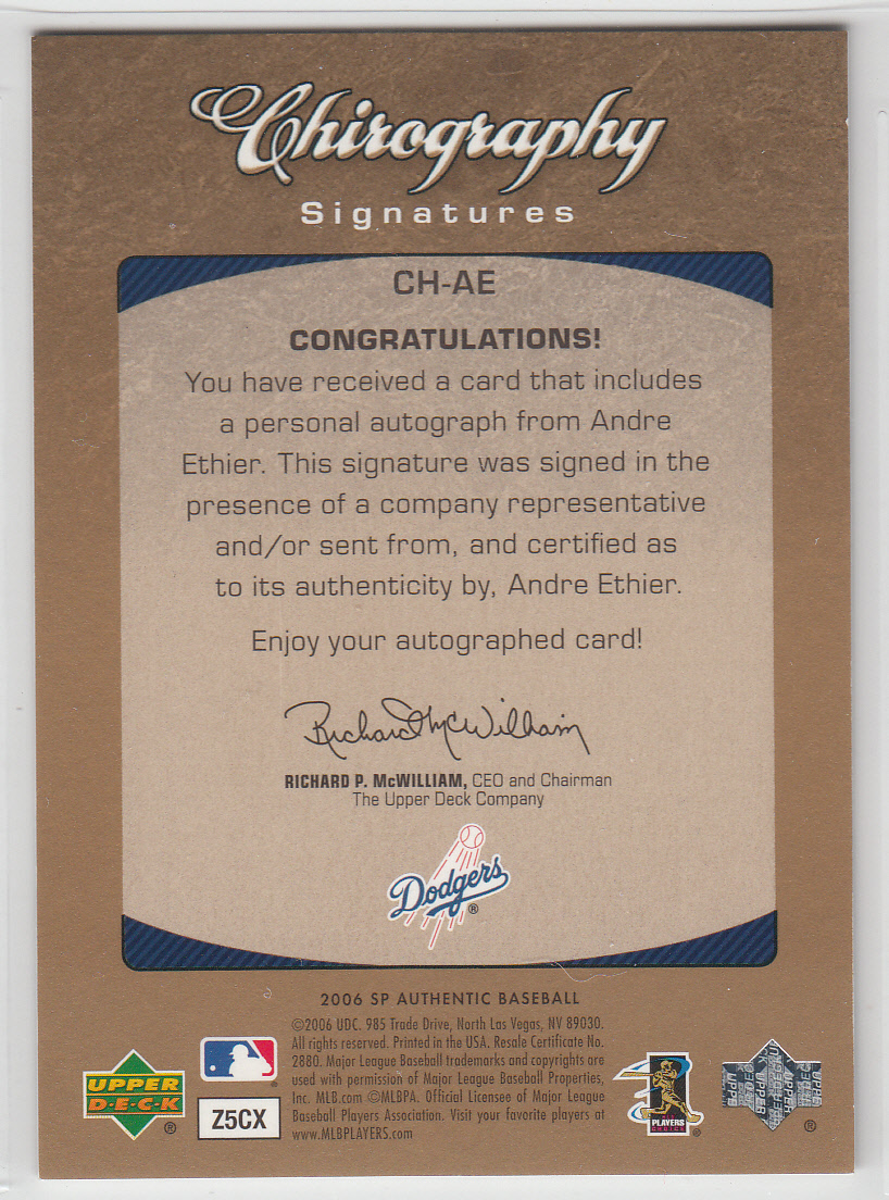 Dodgers Blue Heaven: Collection: 2006 Andre Ethier SP Authentic Chirography