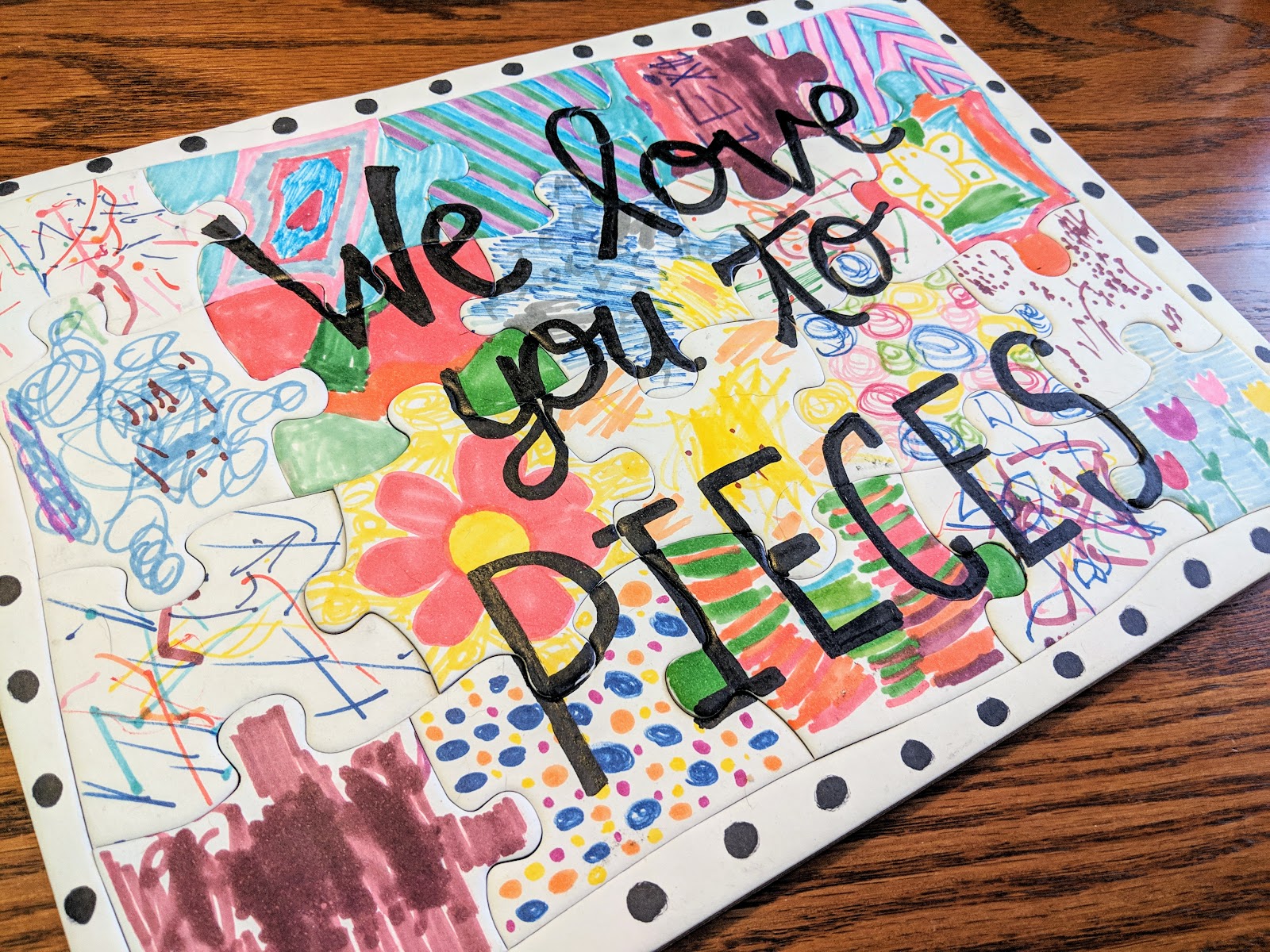 "We love you to Pieces" Colorful Scribble Puzzle Gift