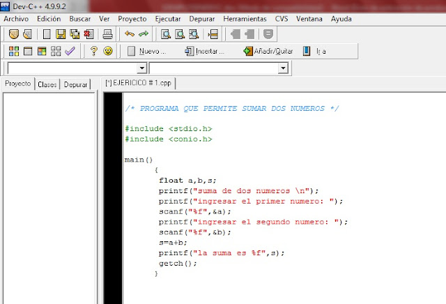 PROGRAMA PARA SUMAR DOS NÚMEROS ~ BLOG DEL PROFE RENAN GALVEZ 2018 - 2019