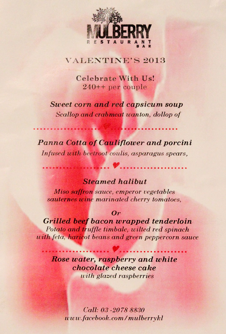 Queenie Foodie Chamber: Celebrating Valentine 2013 at Mulberry ...