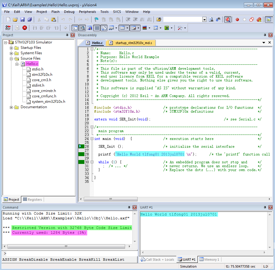 FongMcu: uv4 cm0 hello example study notes