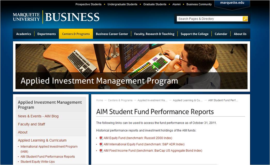Marquette AIM Program Blog: AIM Student Fund Performance Reports Now on ...