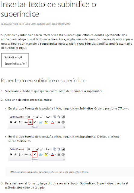 Ayuda para Informática Aplicada: Superíndice-Subíndice