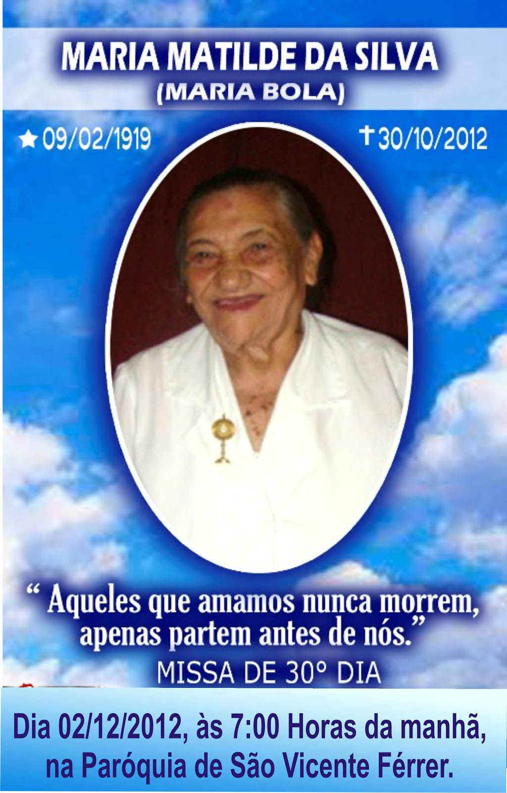São Vicente News: Missa de 30.o Dia: Maria Matilde Da Silva (Convite).
