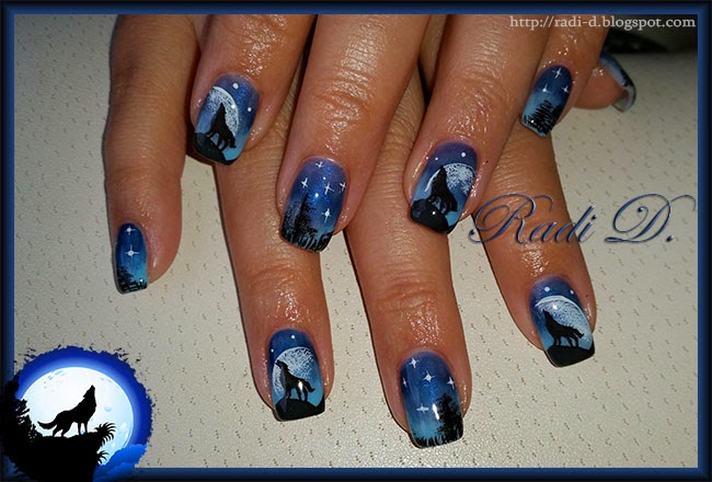 It`s all about nails: Wolf and a moon