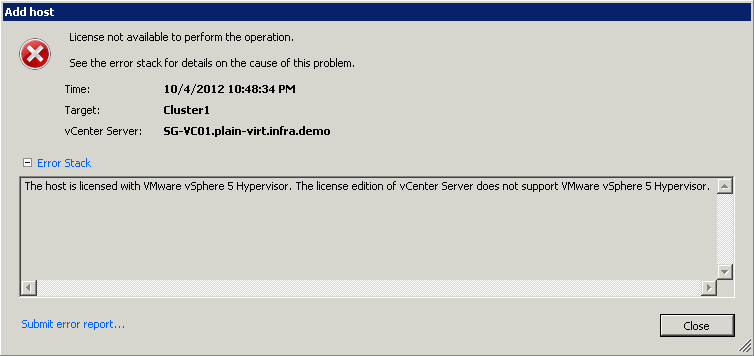 Plain Virtualization Vsphere 51 Error Encounter Adding Host