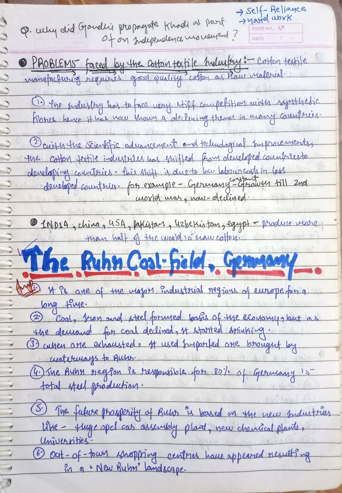 Handwritten notes of Secondary Activities - [geography] class 12th ...