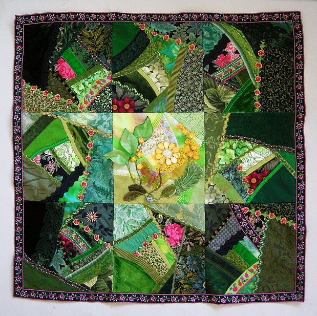 Allie's in Stitches: "Pretty Crazy Green 9 Patch"...Top Finished