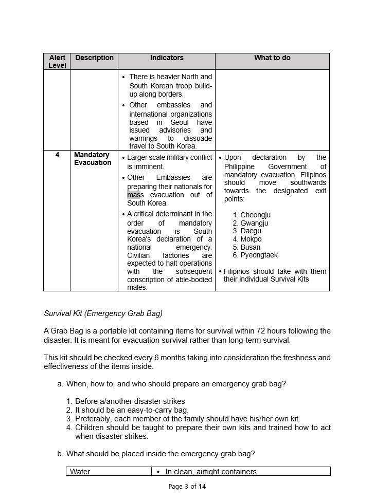 War Contingency Plan of Philippine Embassy in Seoul | PinoySeoul.com