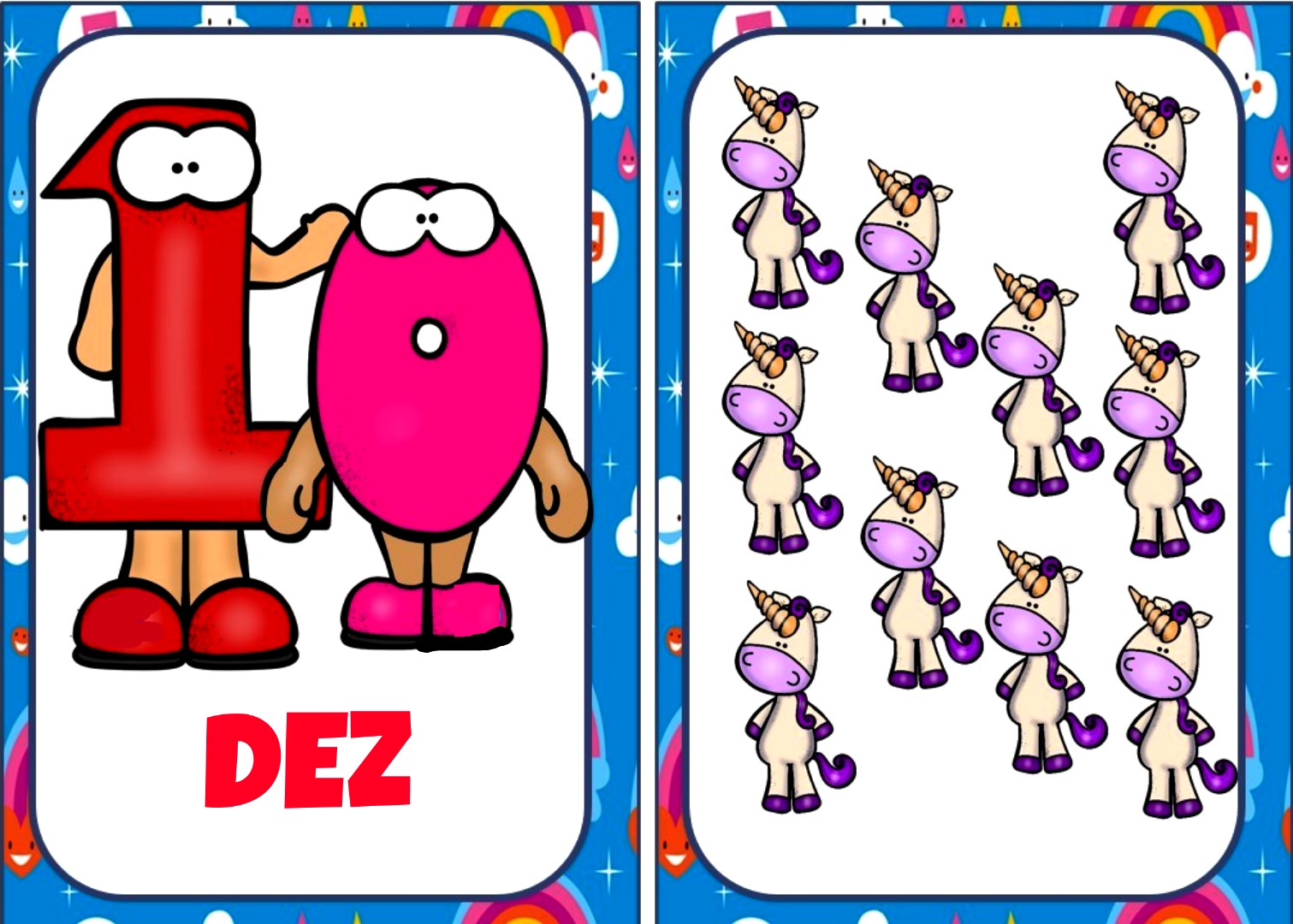 Cards numéricos Cartazes coloridos e ilustrados com unicórnios ...