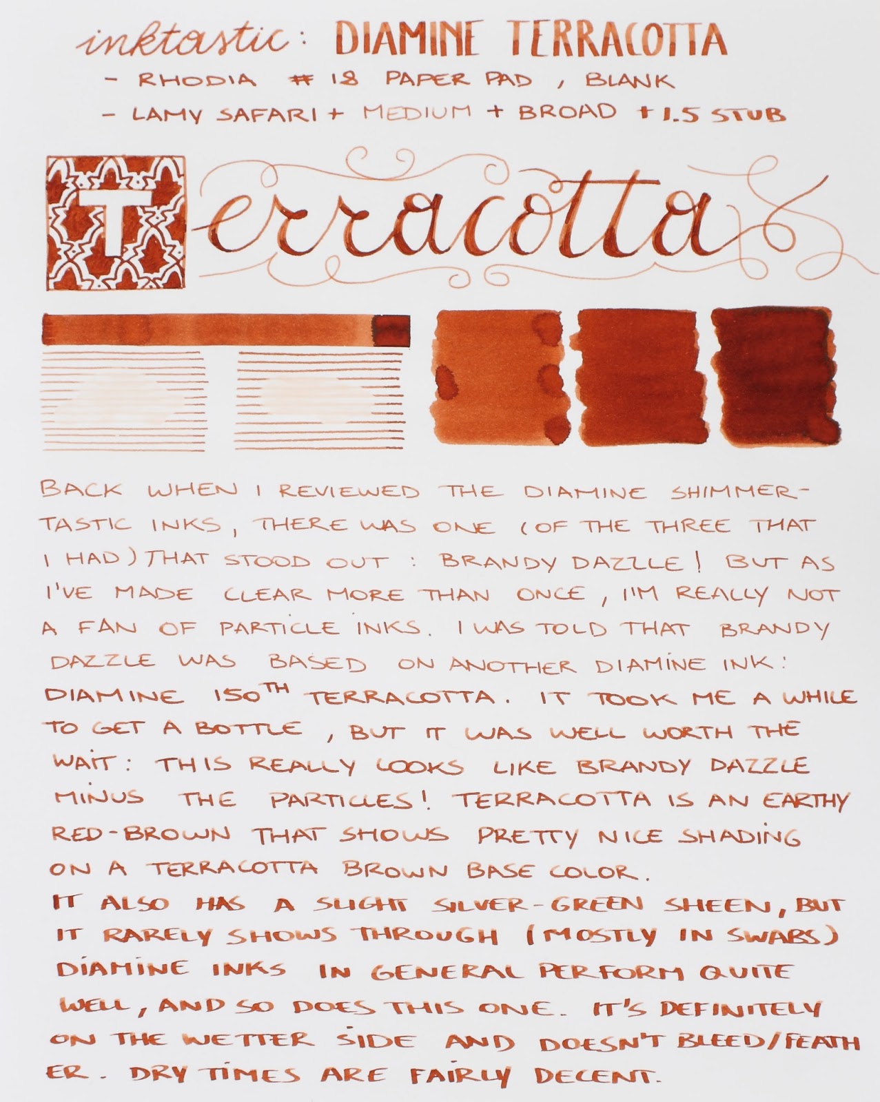 DIAMINE 150TH ANNIVERSARY TERRACOTTA INK REVIEW | The Pencilcase Blog ...