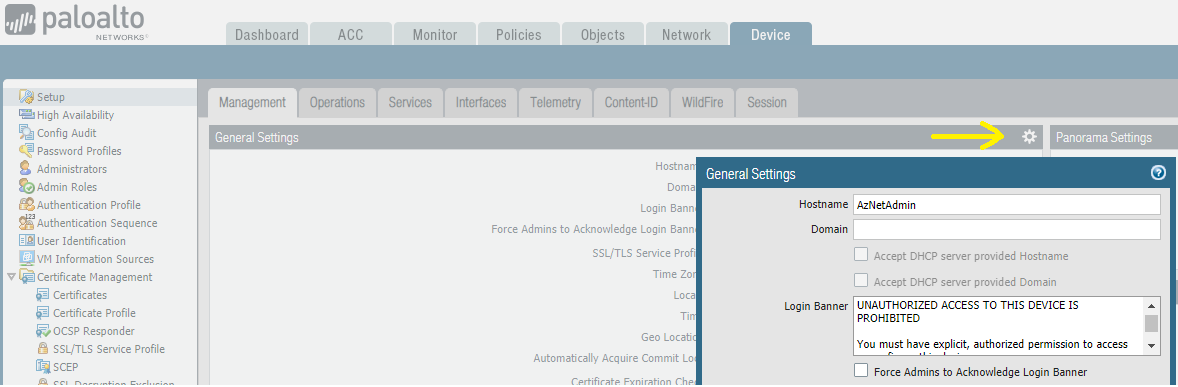 Palo Alto – Login Banner