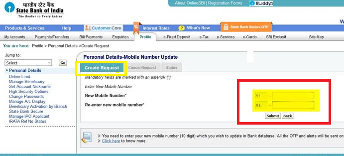How to change / update mobile number in SBI online - Letter Formats and ...