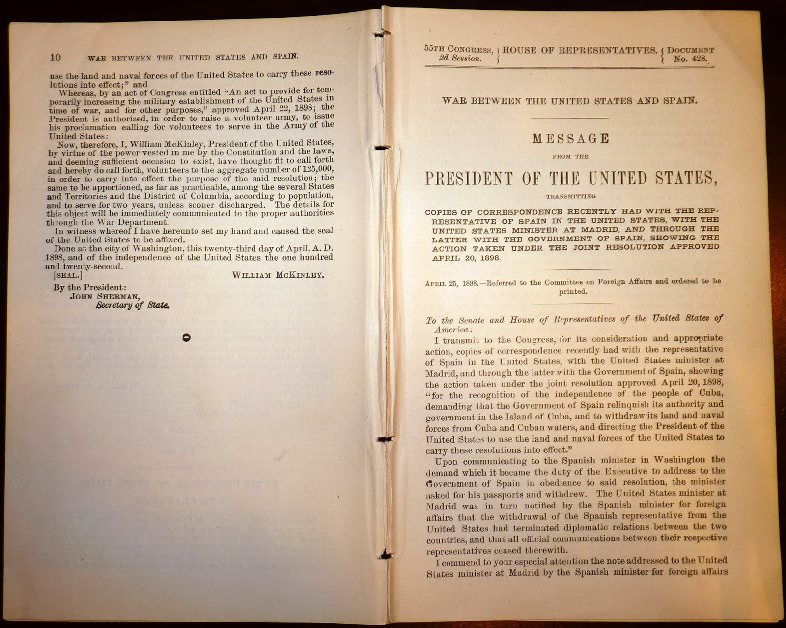 President William McKinley: DECLARATION OF WAR