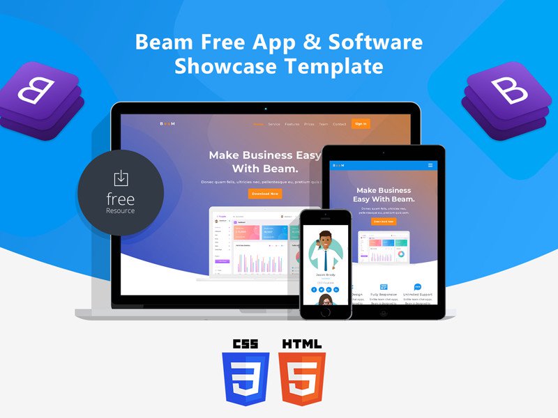 Beam Free App & Software Showcase Template | BootstrapMess