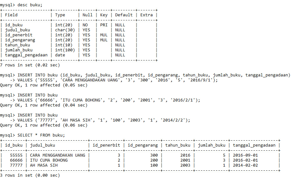 Melakukan INSERT UPDATE DELETE Data Pada Table Database Perpustakaan