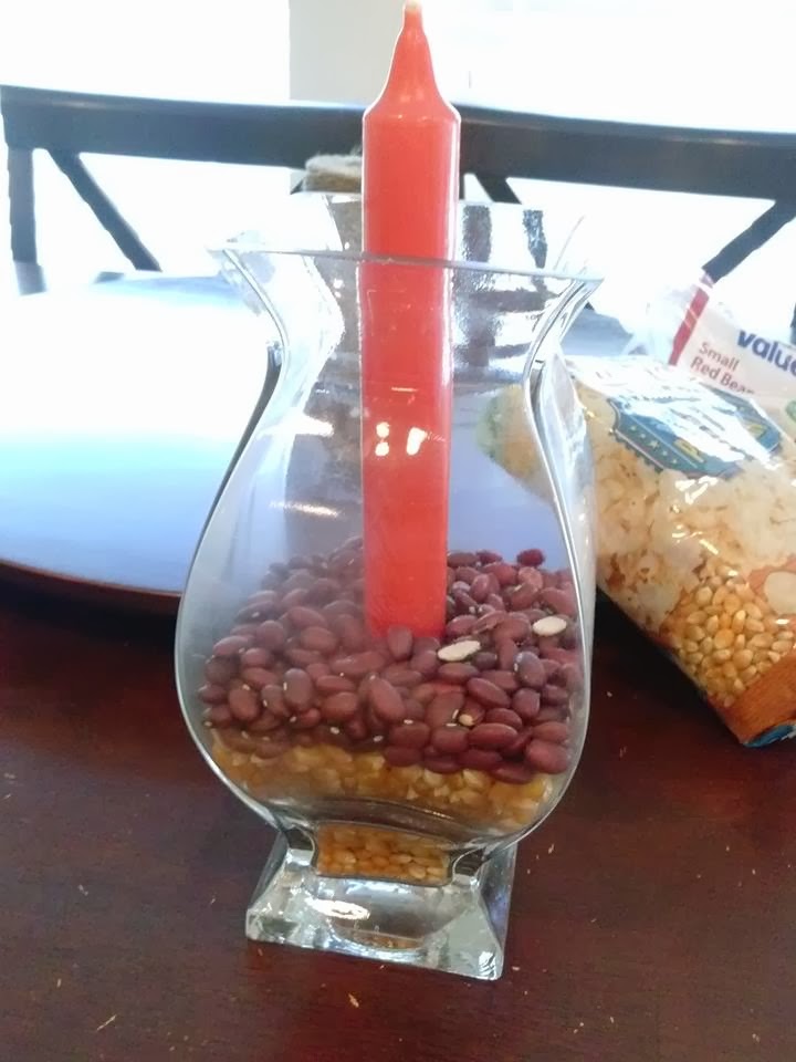 Cole's Crafts: DIY Fall popcorn kernel and red bean centerpiece