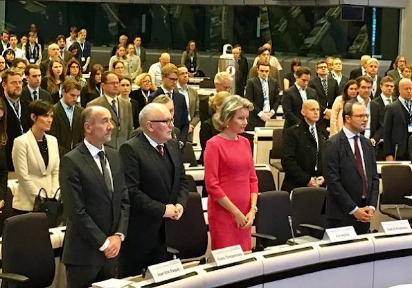 Queen Mathilde attend a conference at Charlemagne building