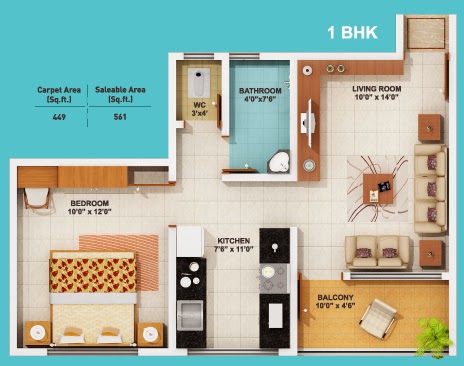 1 BHK plan layouts.