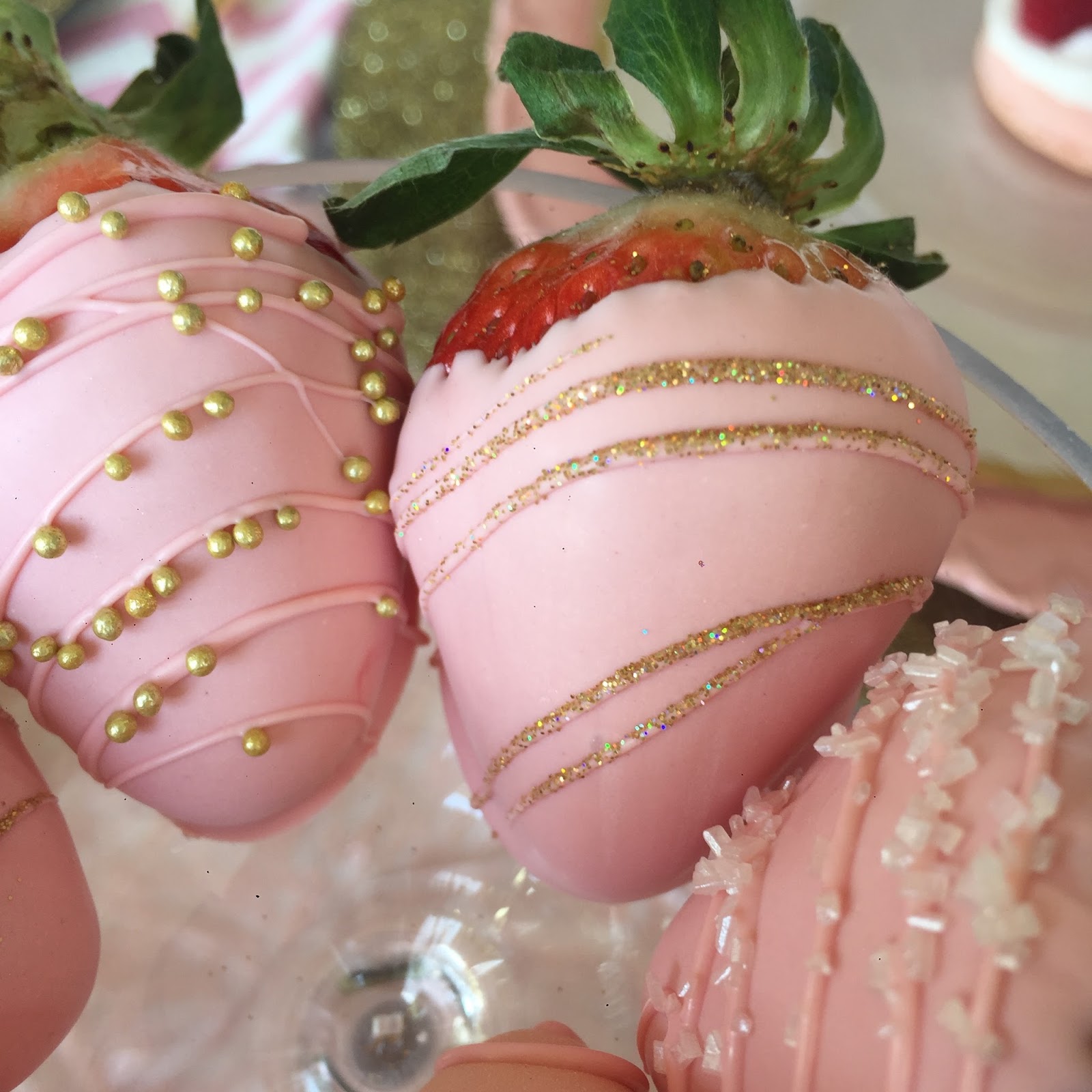Pink and Gold Blinged Strawberries - Purple Chocolat Home