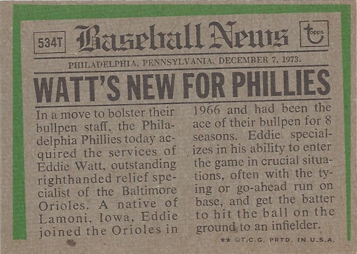 1974 Topps - Pennant Fever: #534 - Eddie Watt