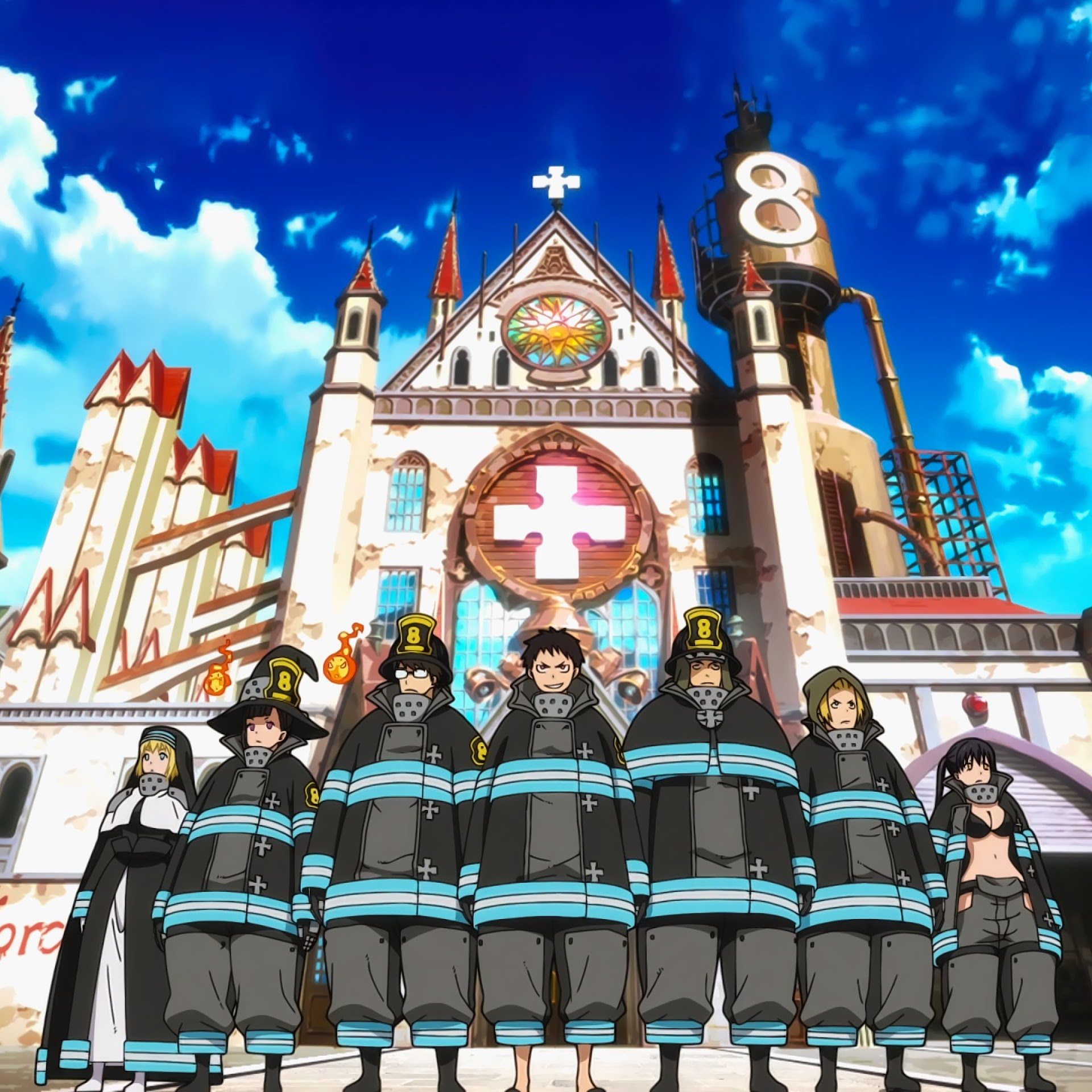 Fire Force, Characters, Cathedral, Church, 4K, #22 Wallpaper PC Desktop