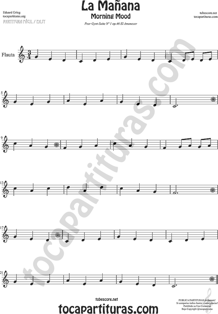 tubescore: Morning Mood Sheet Music for Flute, Violin, Alto Sax ...