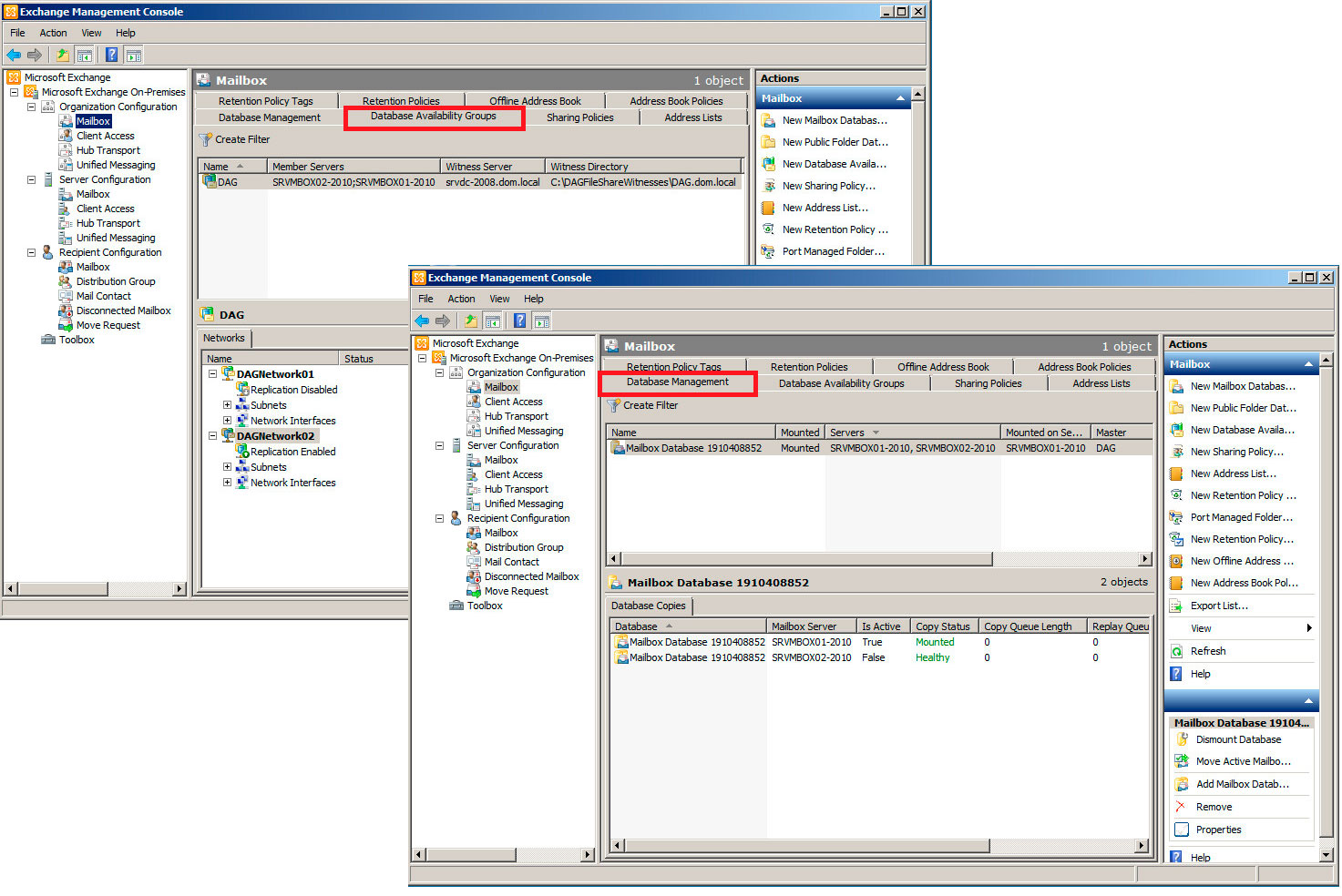 Pantallazos.es: Microsoft Exchange: configurar DAG, Database ...