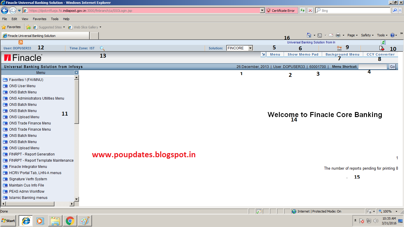 Finacle Training Lesson 3 [On Screen Elements] - India Post Updates