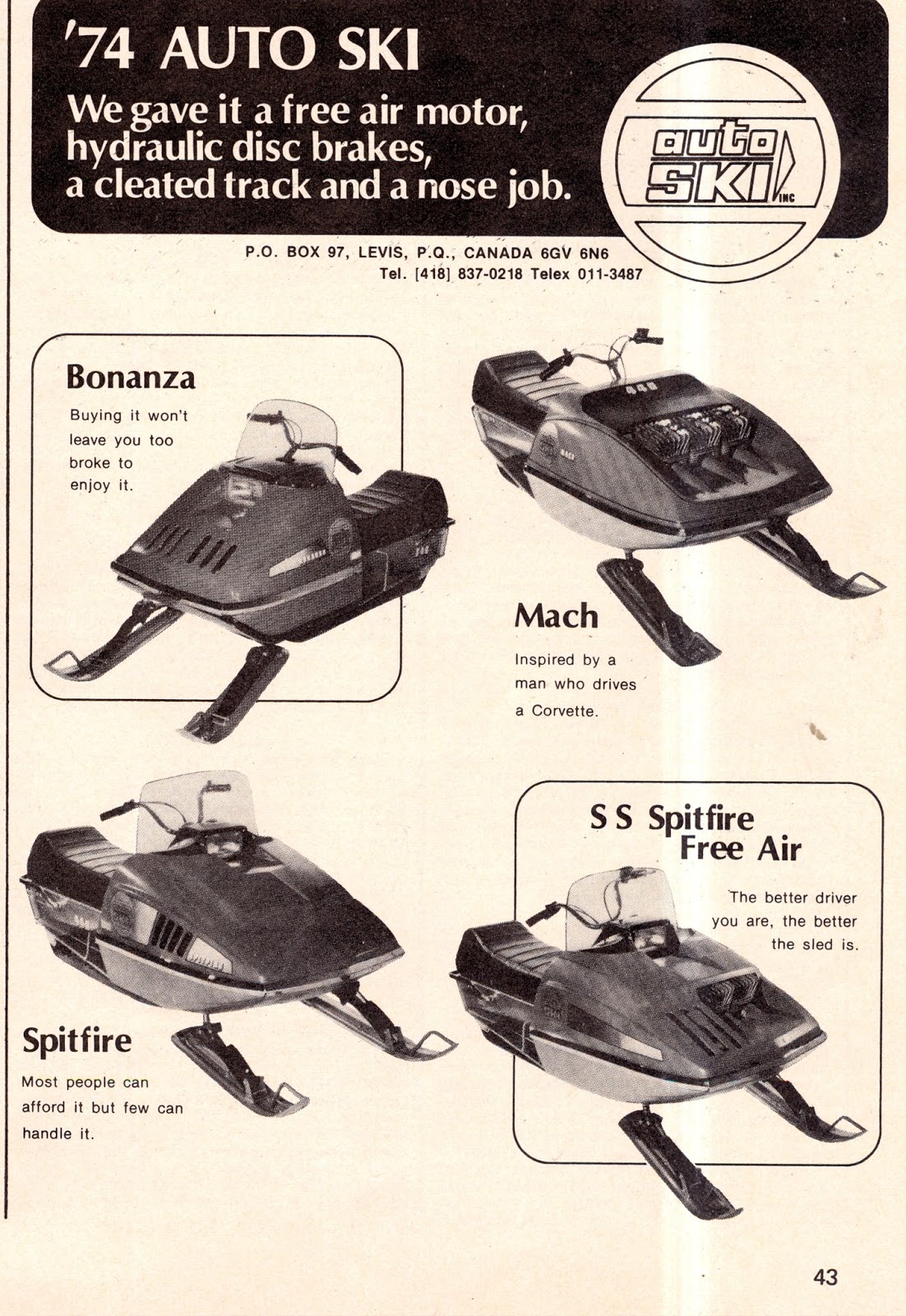 CLASSIC SNOWMOBILES OF THE PAST: 1974 AUTO SKI SNOWMOBILES