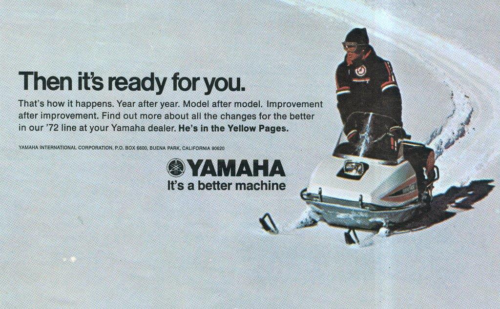 CLASSIC SNOWMOBILES OF THE PAST: 1972 YAMAHA SNOWMOBILE ADVERTISEMENT