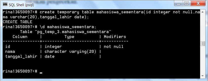 MODUL 2 : PEMBUATAN DAN MANAJEMEN TABEL ~ RINA NIRMALA AMIEN
