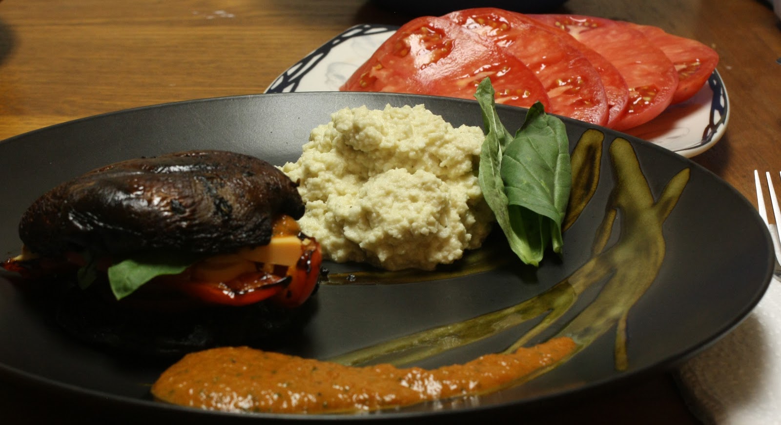 A House Full of Health: Portobello Stack with Roasted Red Pepper Coulis