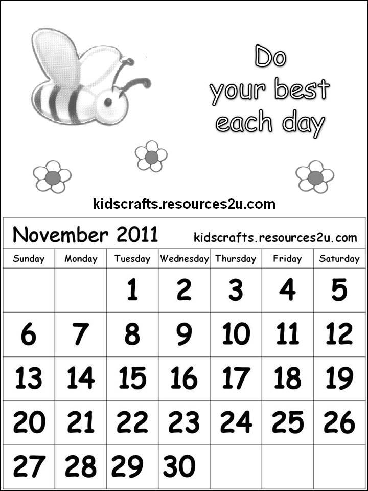 2011: Calendar 2011 November for children kids to colour