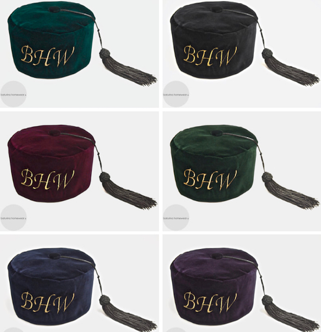 Men's Tasseled Velvet Smoking Cap with Monogram Embroidery
