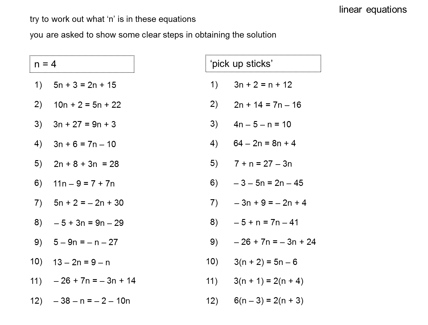 MEDIAN Don Steward Mathematics Teaching Harder Linear Equations