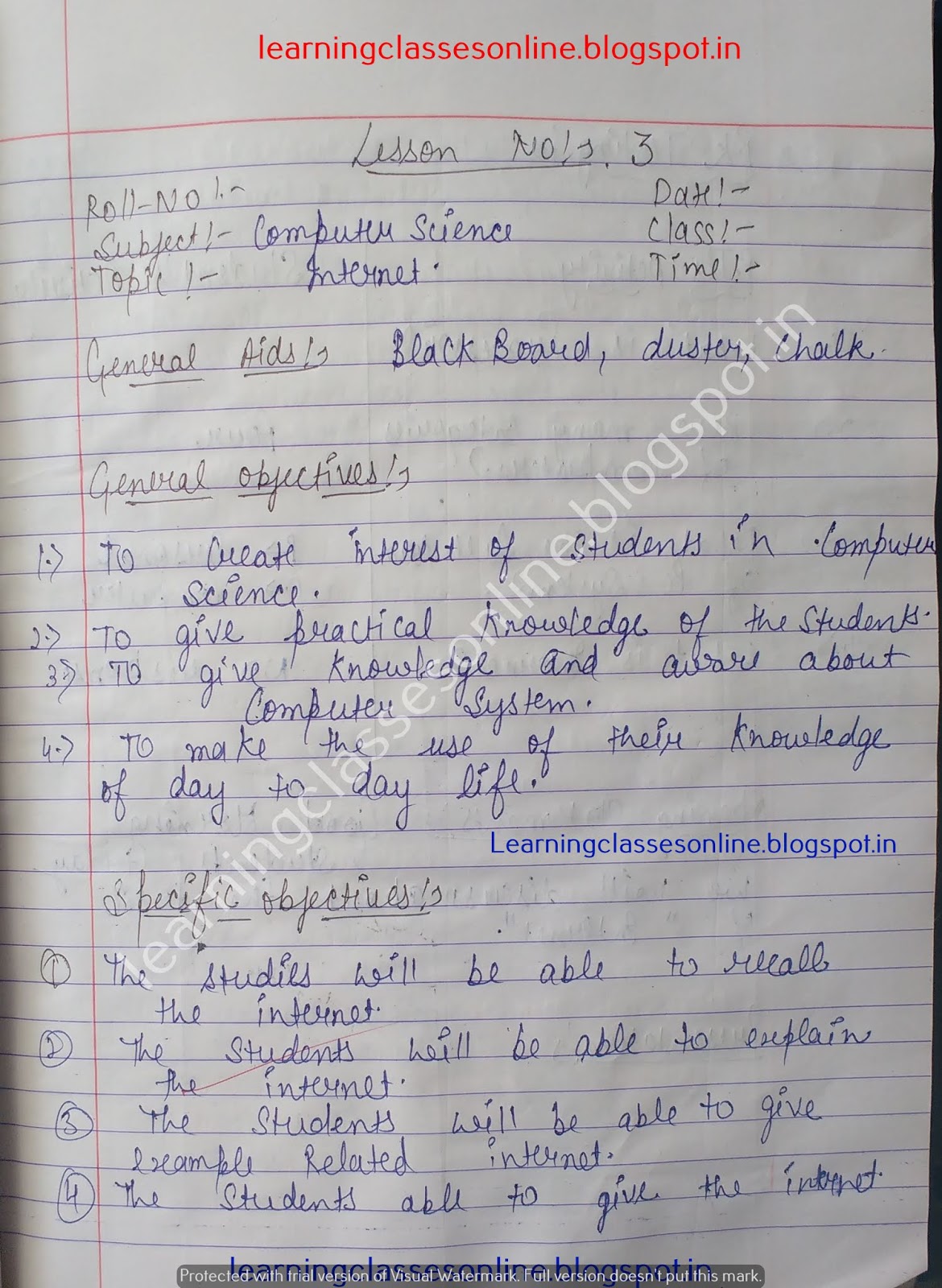 Lesson Plan For Computer Science For B Ed on Internet