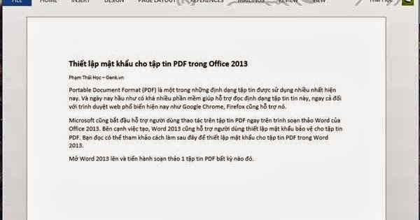 Cách cài đặt mật khẩu cho file PDF trong Office 2013