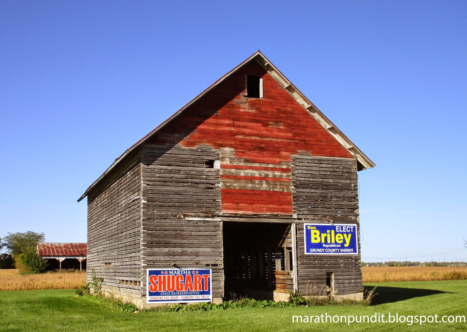 Marathon Pundit: Old barn with campaign signs near Morris, Illinois