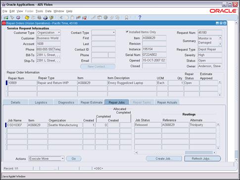 Oracle Applications: Oracle Depot Repair- Third Party Repair