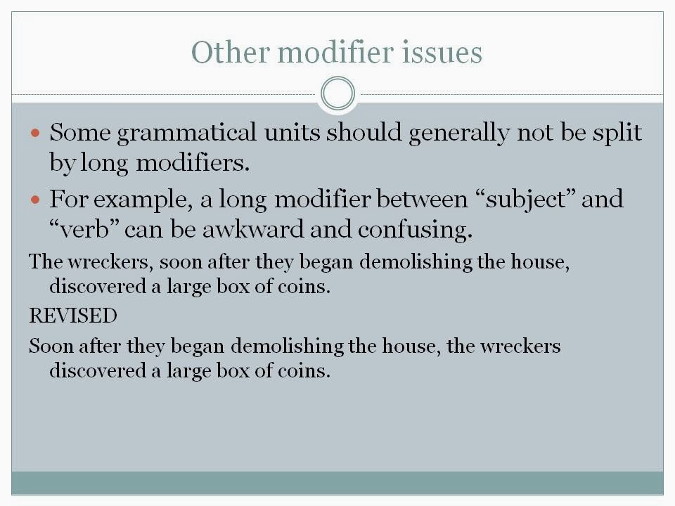 Writing Is Painless!: Modifiers ... don't misplace them or let them dangle!
