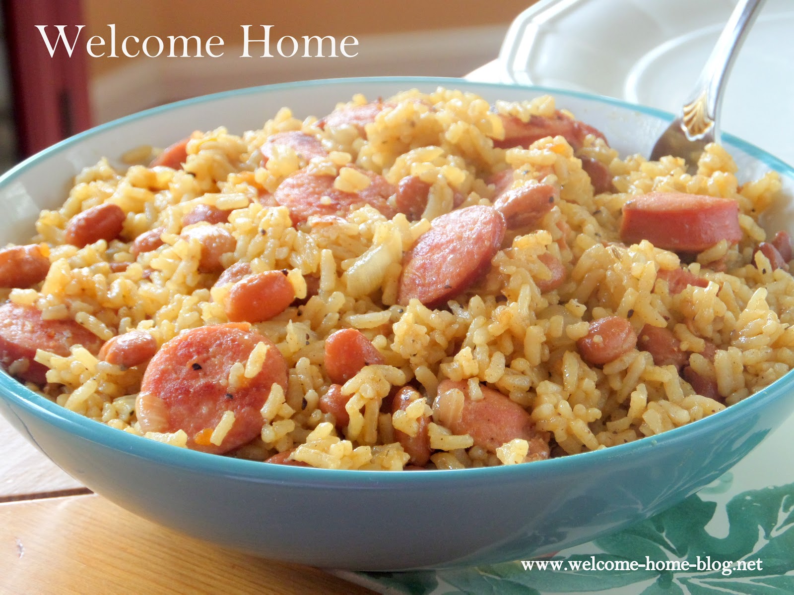 Welcome Home Blog: Beans and Rice with Smokey Kielbasa