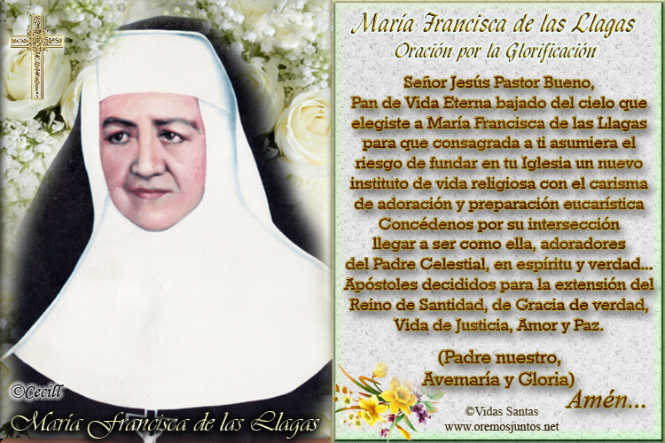 Santidad Ecuador: Estampita y Oración, María Francisca de las Llagas